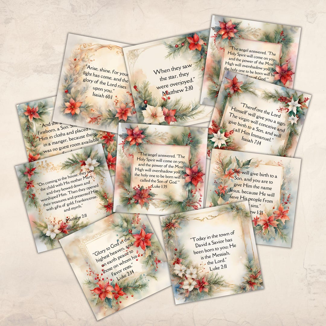 Christmas Bible Verse Cards: Printable Scripture Ephemera (digital ...