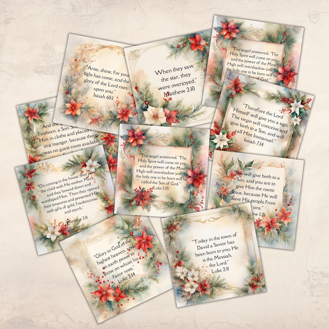 Christmas Bible Verse Cards: Printable Scripture Ephemera (digital ...