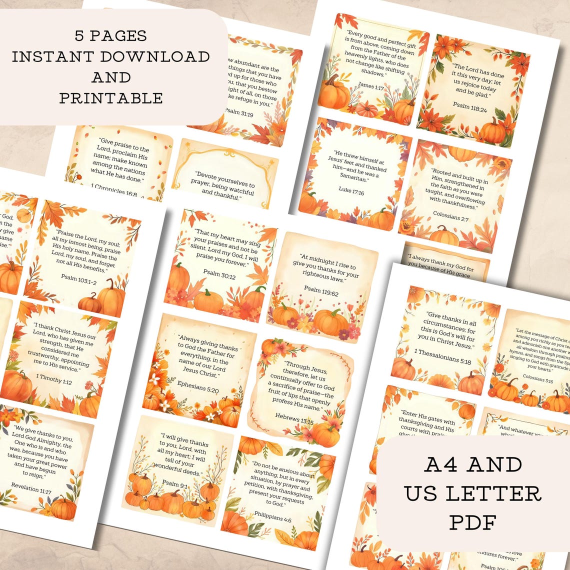Autumn Bible Verse Cards: Vintage Scripture Ephemera (digital Download ...