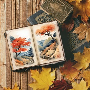 Watercolor Japan Autumn Forest Junk Journal Papers (digital Download ...