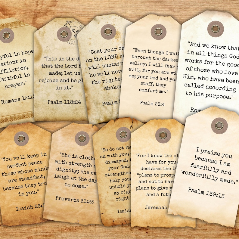 Set of 32 Printable Vintage Bible Verse Tags for Junk Journals, Vintage ...
