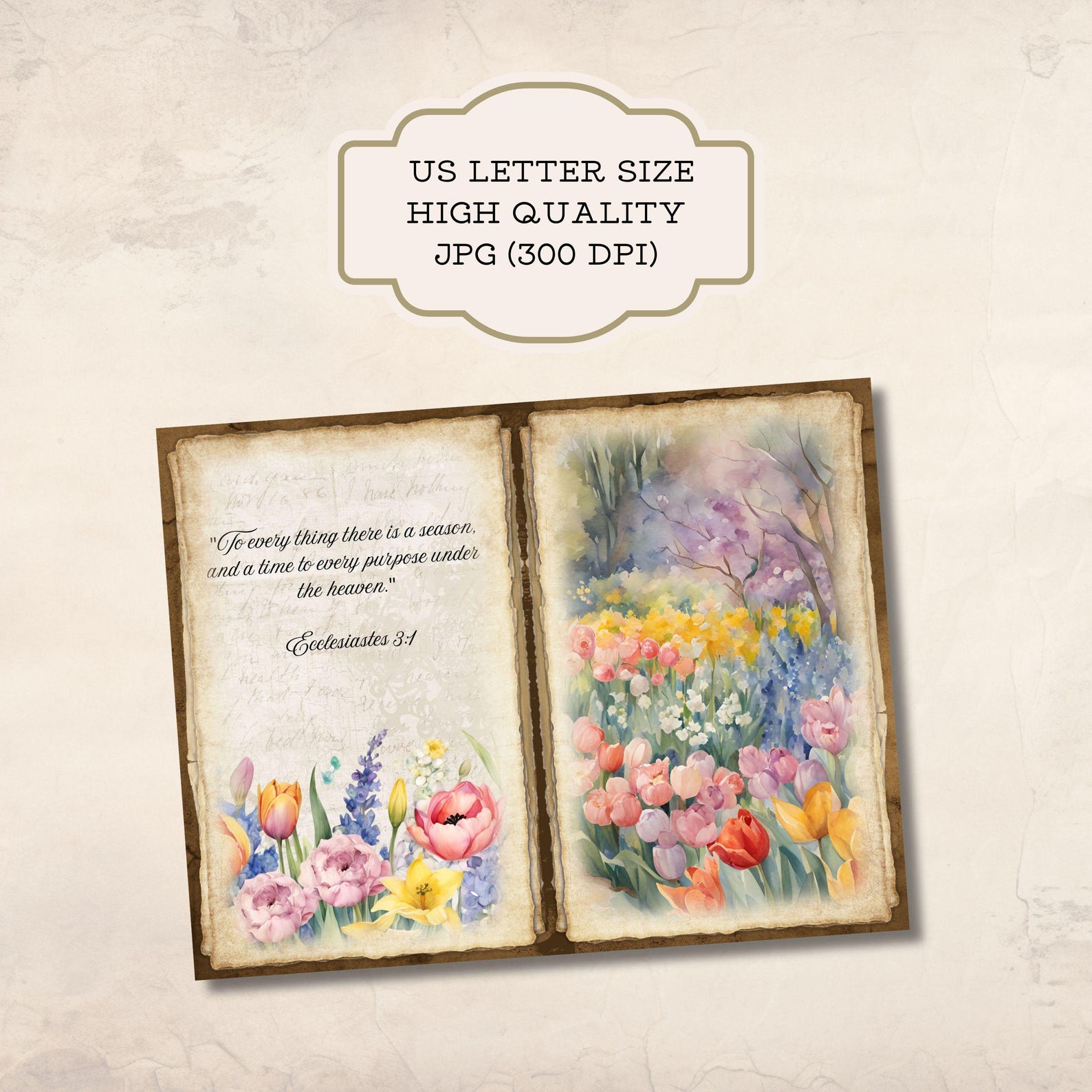 Scripture Junk Journal Pages Printable, Watercolor Spring Wildflower ...