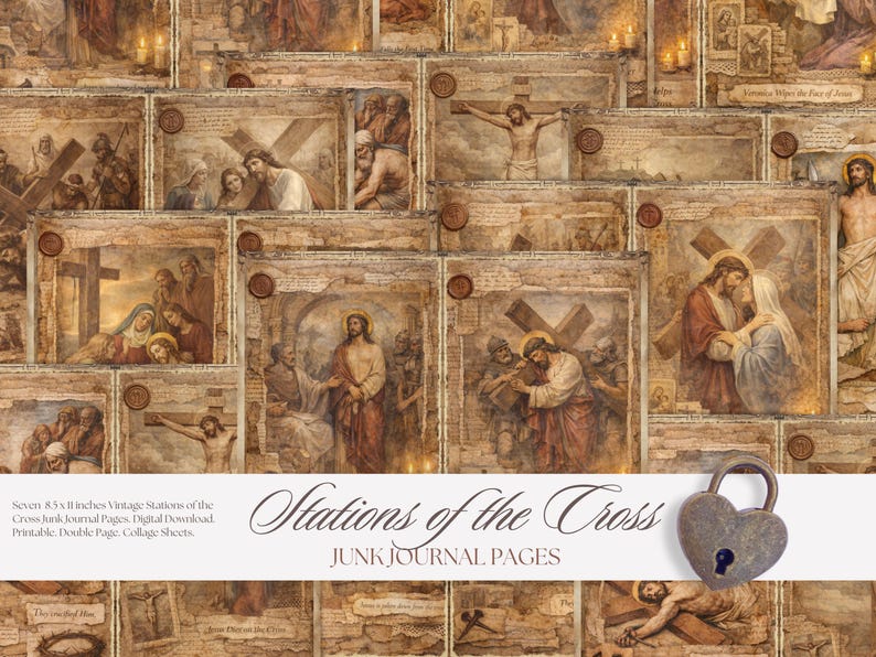 Printable Stations of the Cross Junk Journal Collage Overlays | Vintage ...