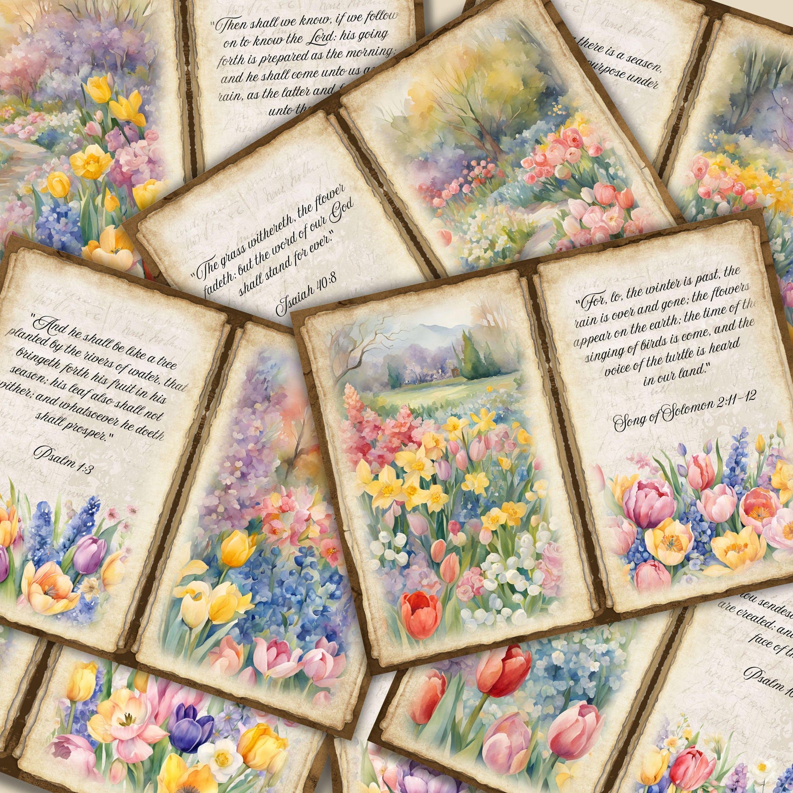 Scripture Junk Journal Pages Printable, Watercolor Spring Wildflower ...