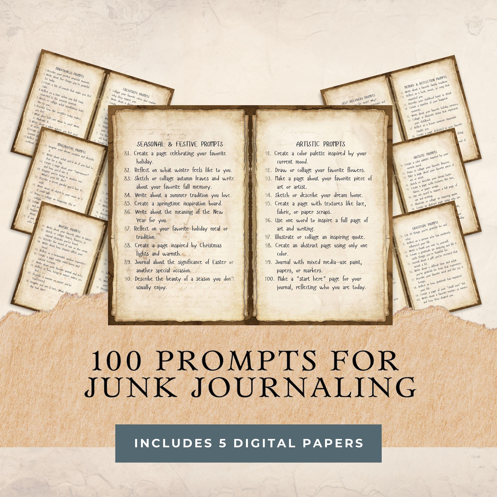 100 Junk Journaling Prompts: Mindfulness, Creativity, Reflection ...