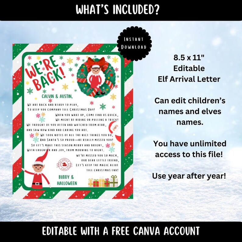 Elf Arrival Letter, "we're Back", Editable Canva Printable - Etsy