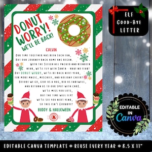 Elf Goodbye Letter, "donut Worry We'll Be Back", Editable Canva ...