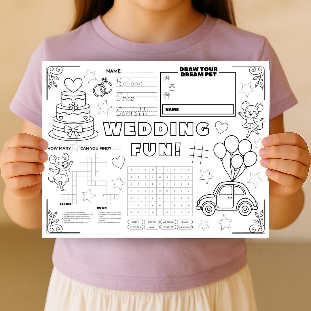 Printable Wedding Activity Mat for Kids | Fun Coloring Games ...