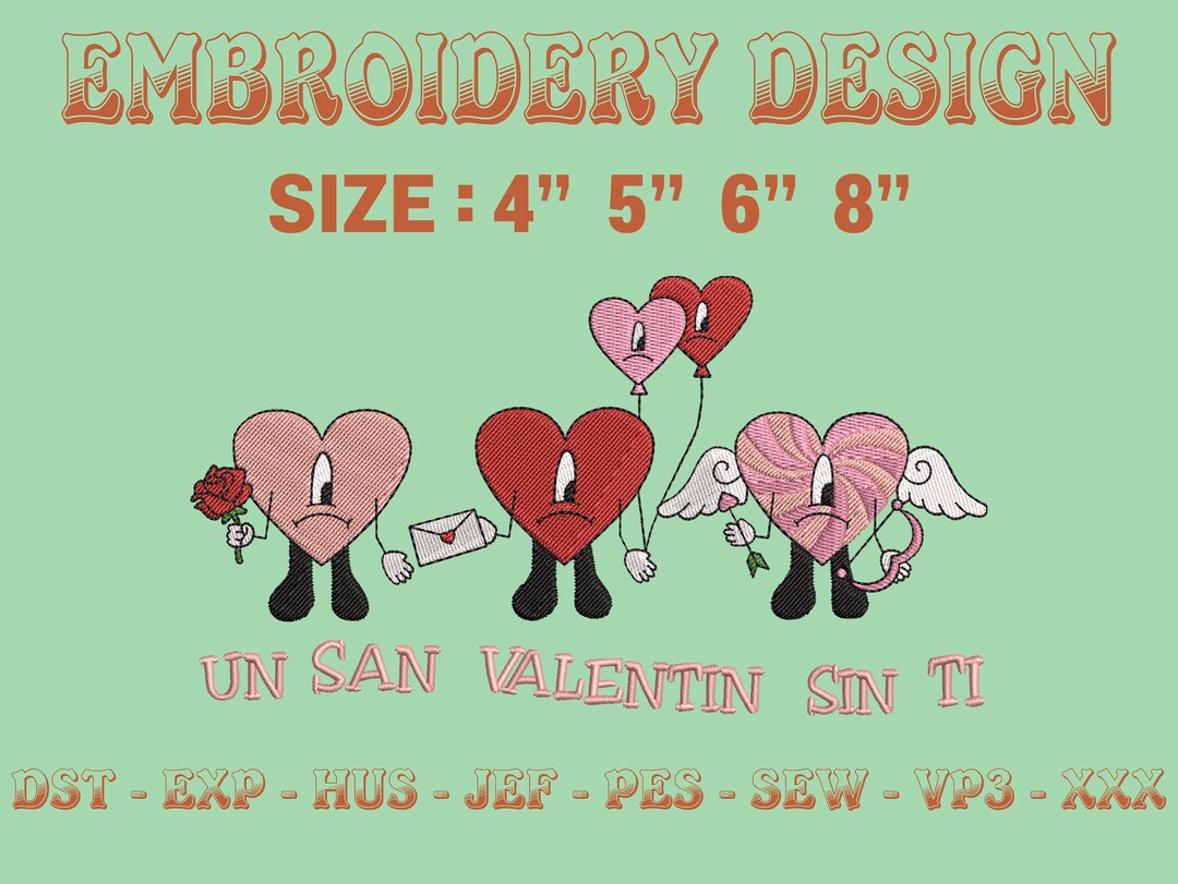 Bad Bunny Heart Embroidery Design, Un San Valentin Sin Ti File ...