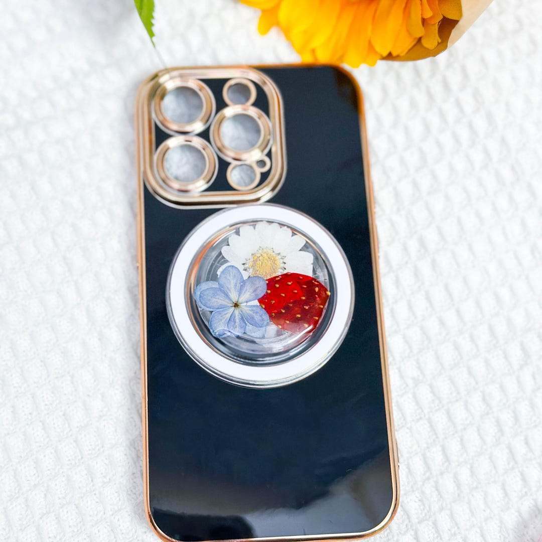 Real Flower Phone Grip, Strawberry Pressed Fruit Grip, Pansy Daisy Baby ...
