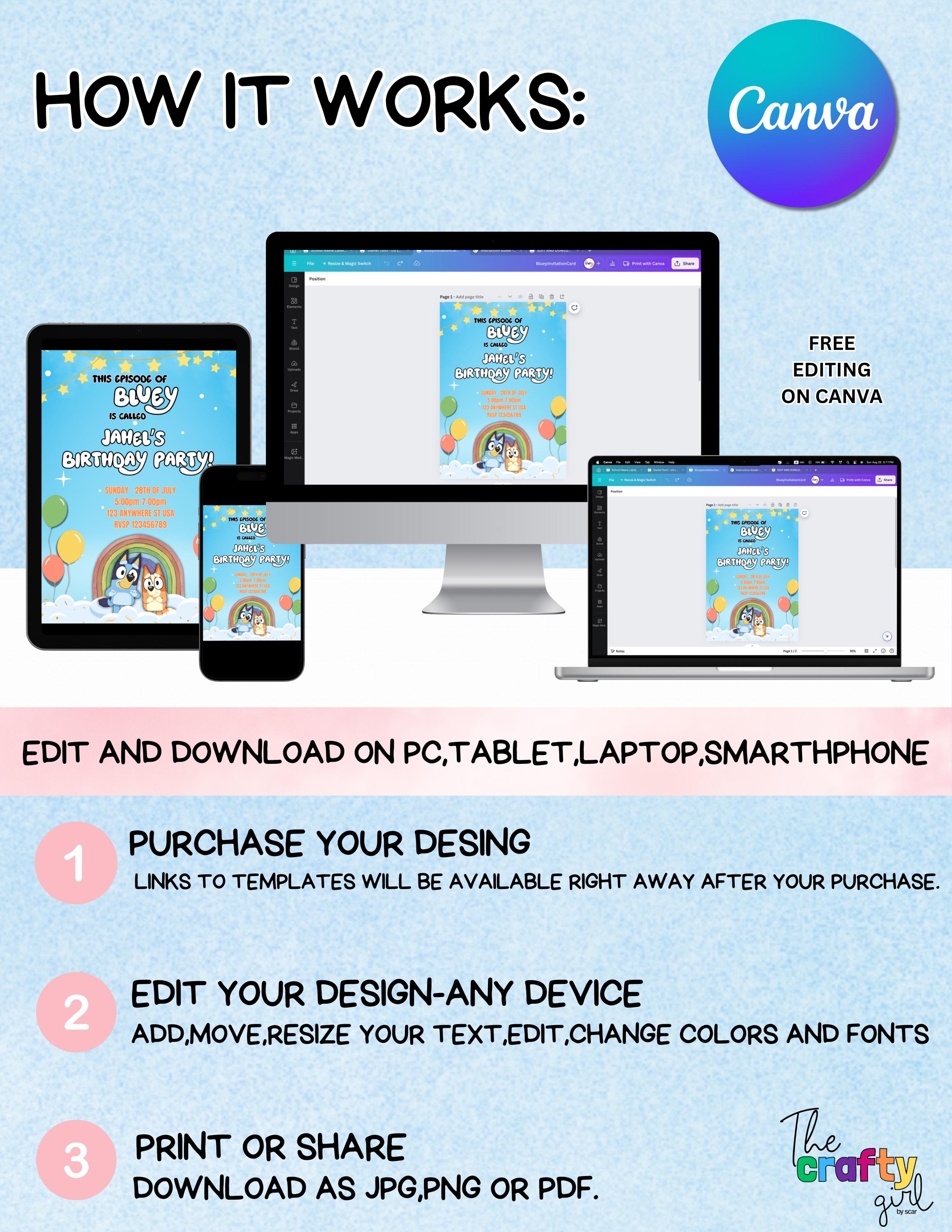 Bluey Invitation Card Bluey Invitation Digital-editable Bluey Birthday ...