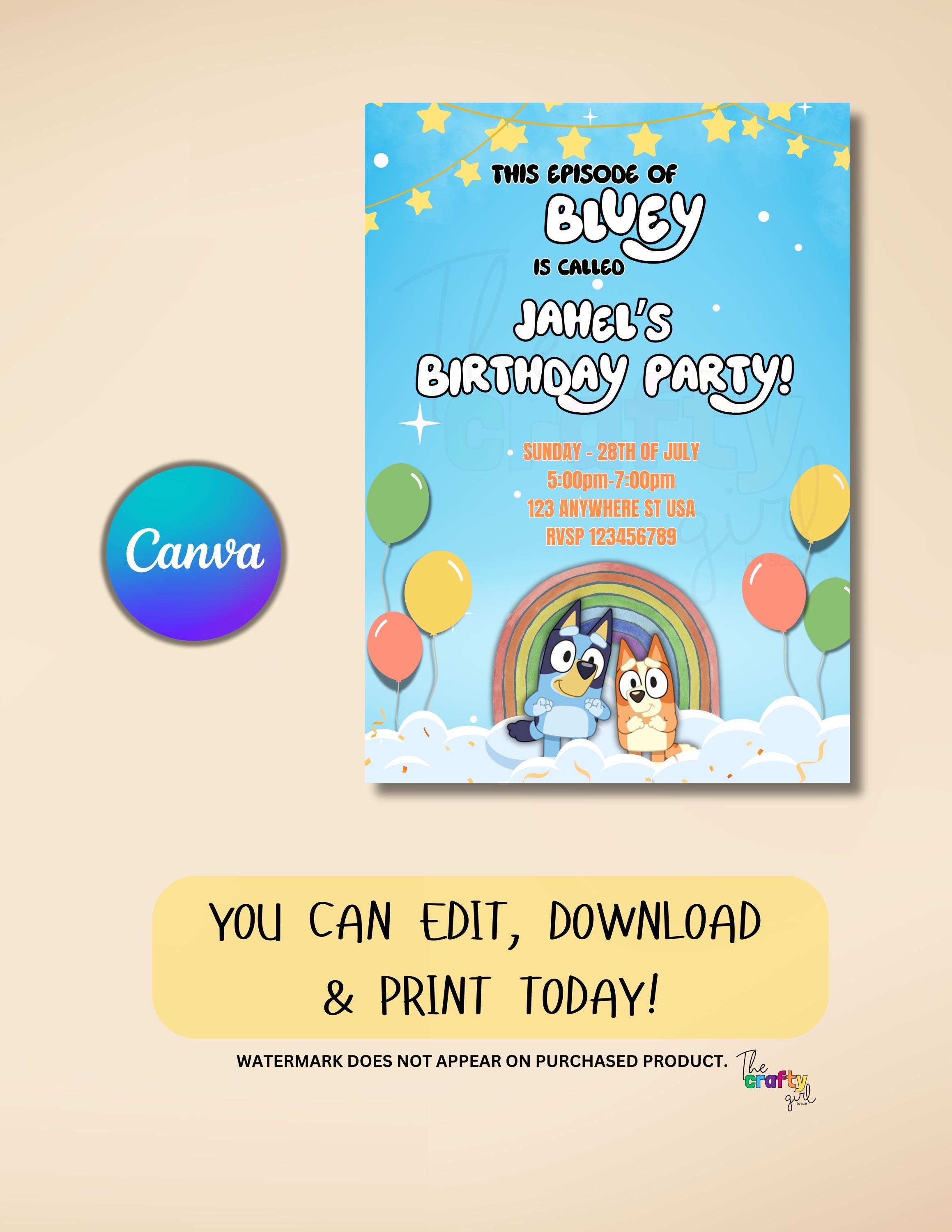Bluey Invitation Card Bluey Invitation Digital-editable Bluey Birthday ...