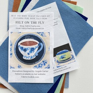 Supplies Kit, Tea Cup Pincushion, Blue and White, Wool Felt, DMC Floss, Wool Stuffing, DIY Kit ...