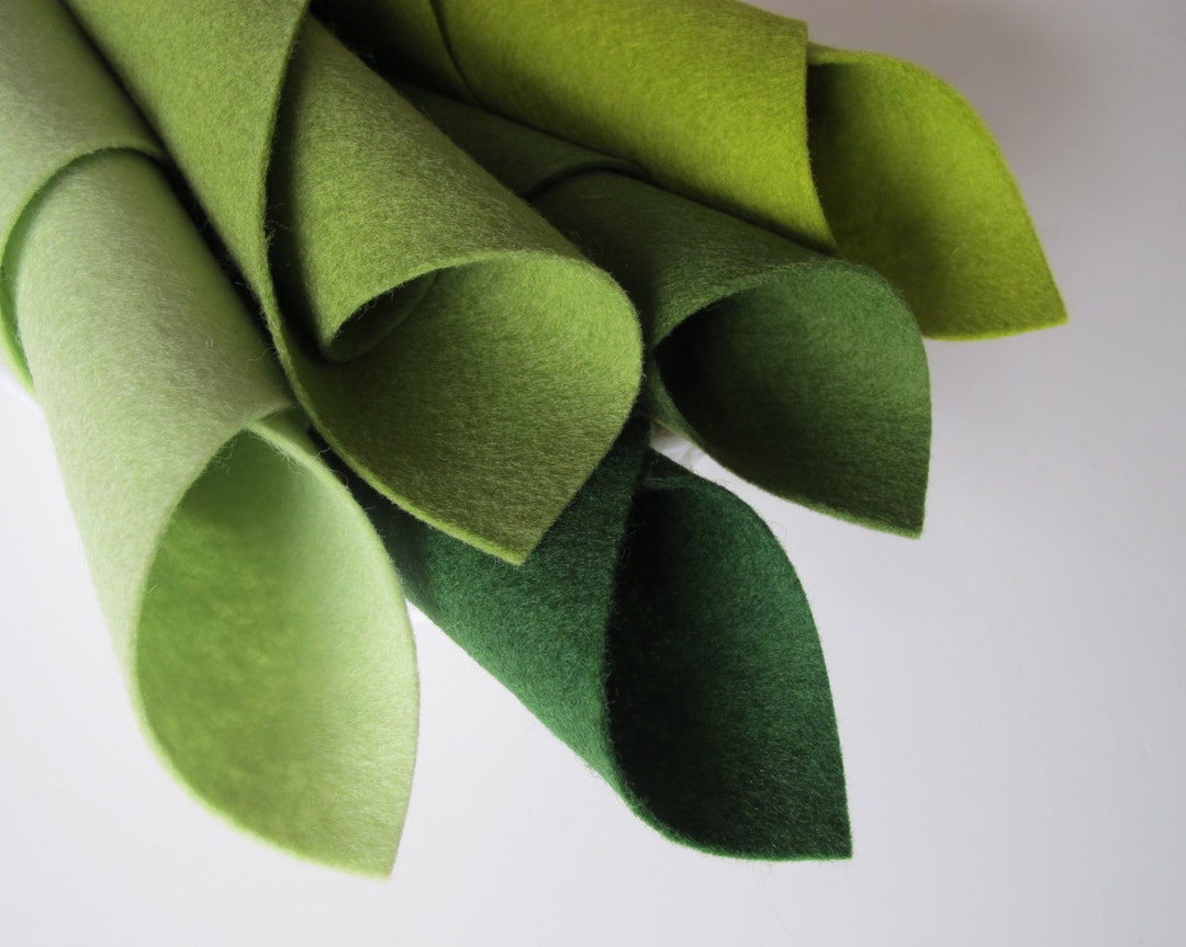 Wool Felt Set, 100% Wool, Fresh Greens, Pure Merino Fiber, 1mm Thick ...