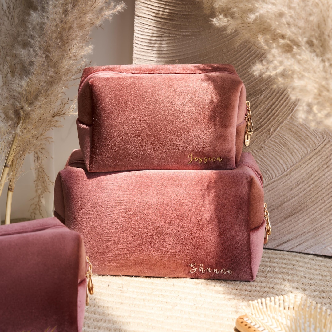 Custom Velvet Makeup Bag, Personalized Embroidered Cosmetic Bag ...