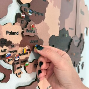 Wooden World Map With Flags Wall Art 3D Interactive Travel Decor for ...