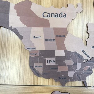 Wooden World Map With Flags Wall Art 3D Interactive Travel Decor for ...