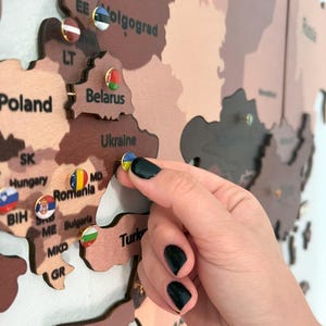 Wooden World Map With Flags Wall Art – 3D Interactive Travel Decor for ...