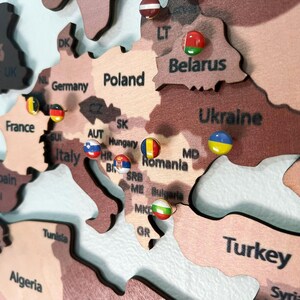 Wooden World Map With Flags Wall Art 3D Interactive Travel Decor for ...