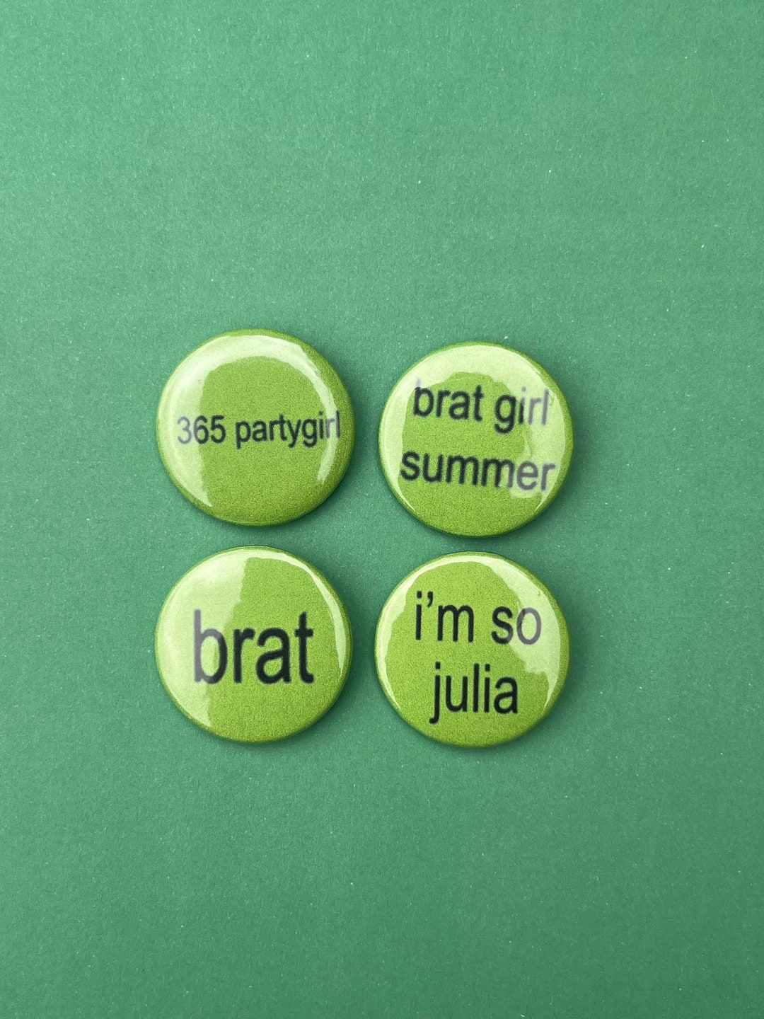 Custom 'brat' Pins | Handmade Charli XCX Badges (32mm & 58mm) - Etsy UK