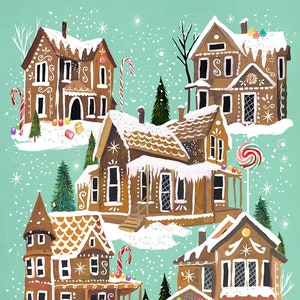 Gingerbread Village | Holiday Wall Art | by Katie Daisy - Etsy