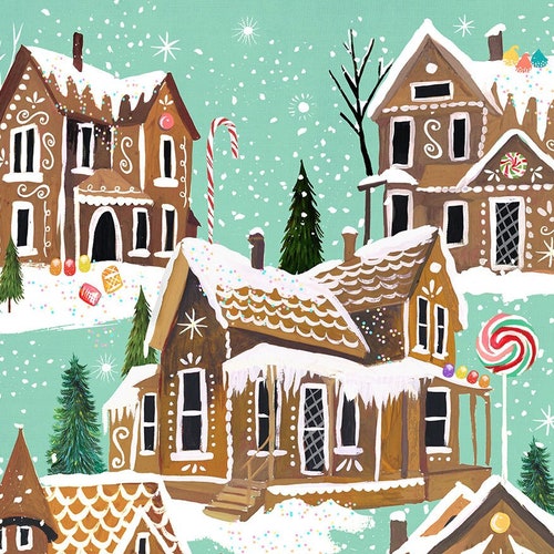 Gingerbread Village Holiday Wall Art by Katie Daisy - Etsy