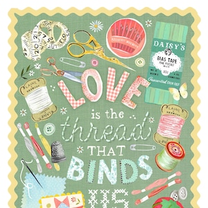 Love is the Thread Sewing Wall Art Katie Daisy 8x10 11x14 - Etsy