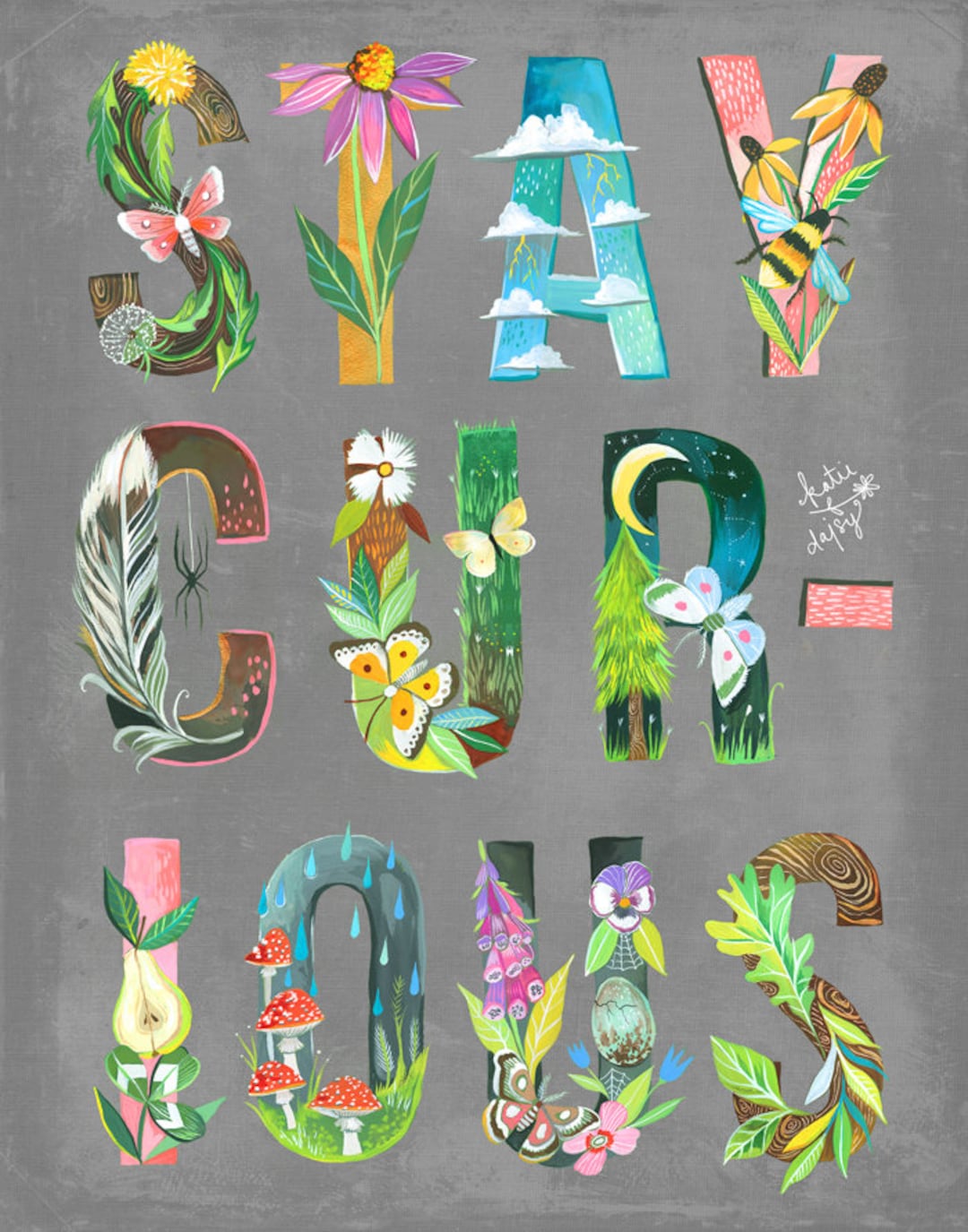 Stay Curious Art Print | Illustrated Lettering | Watercolor and Acrylic ...