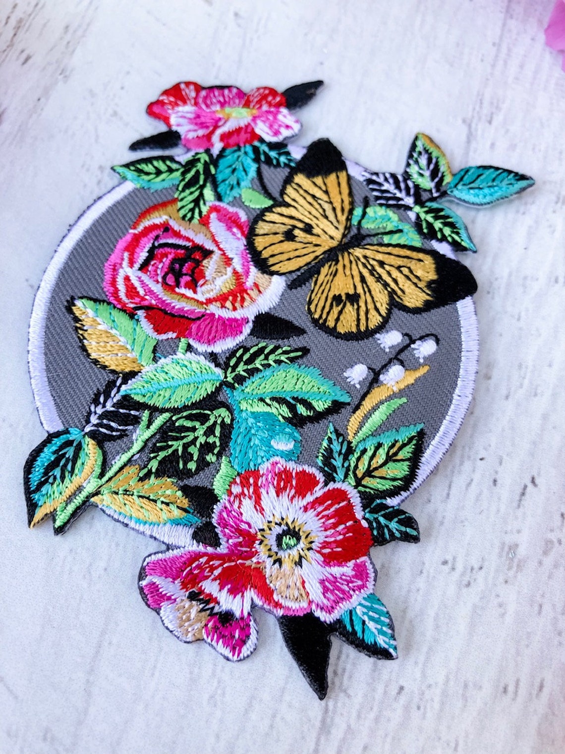 Embroidered Patch Floral Butterfly - Etsy