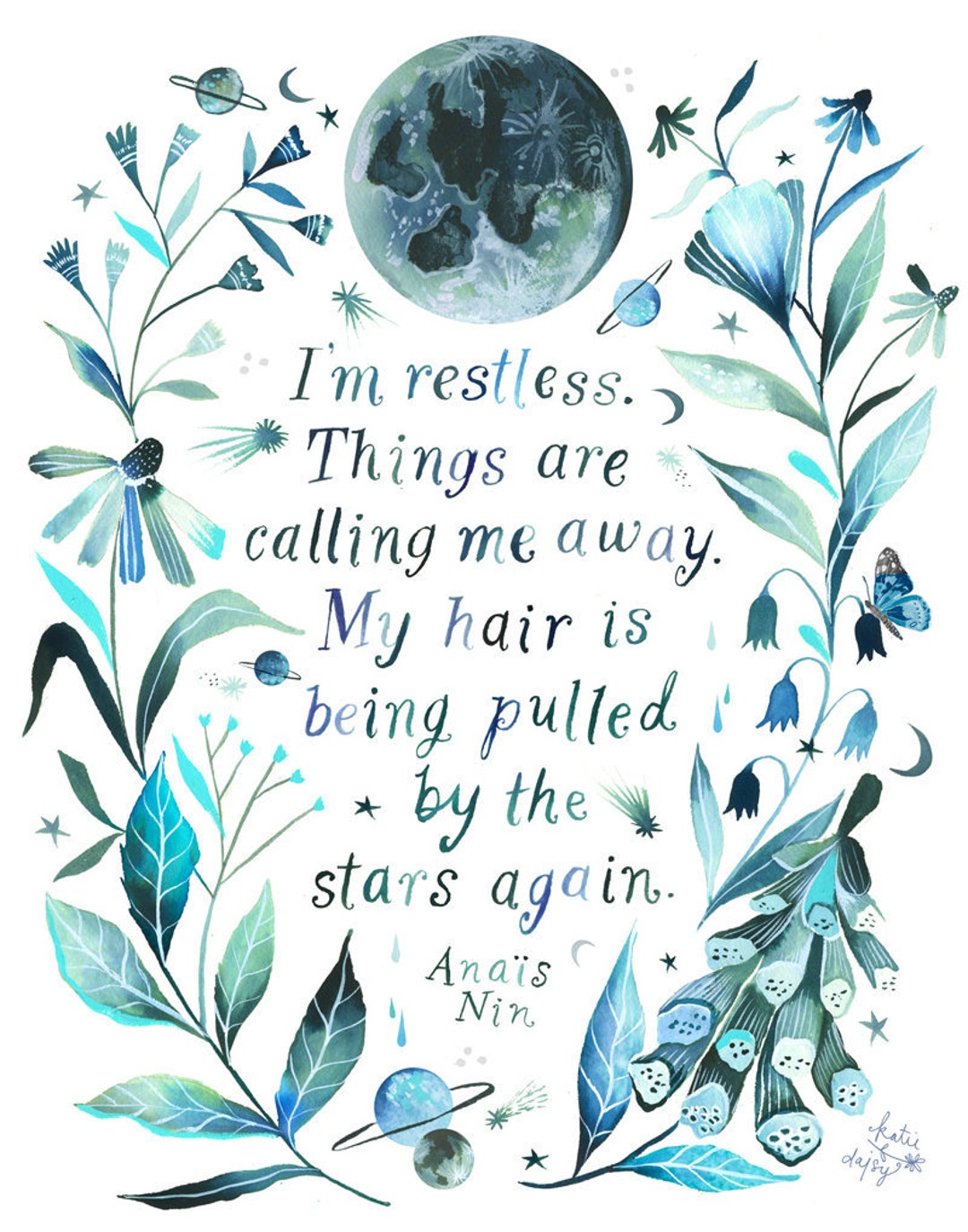 Restless Art Print | Watercolor Quote | Inspirational Print | Lettering ...