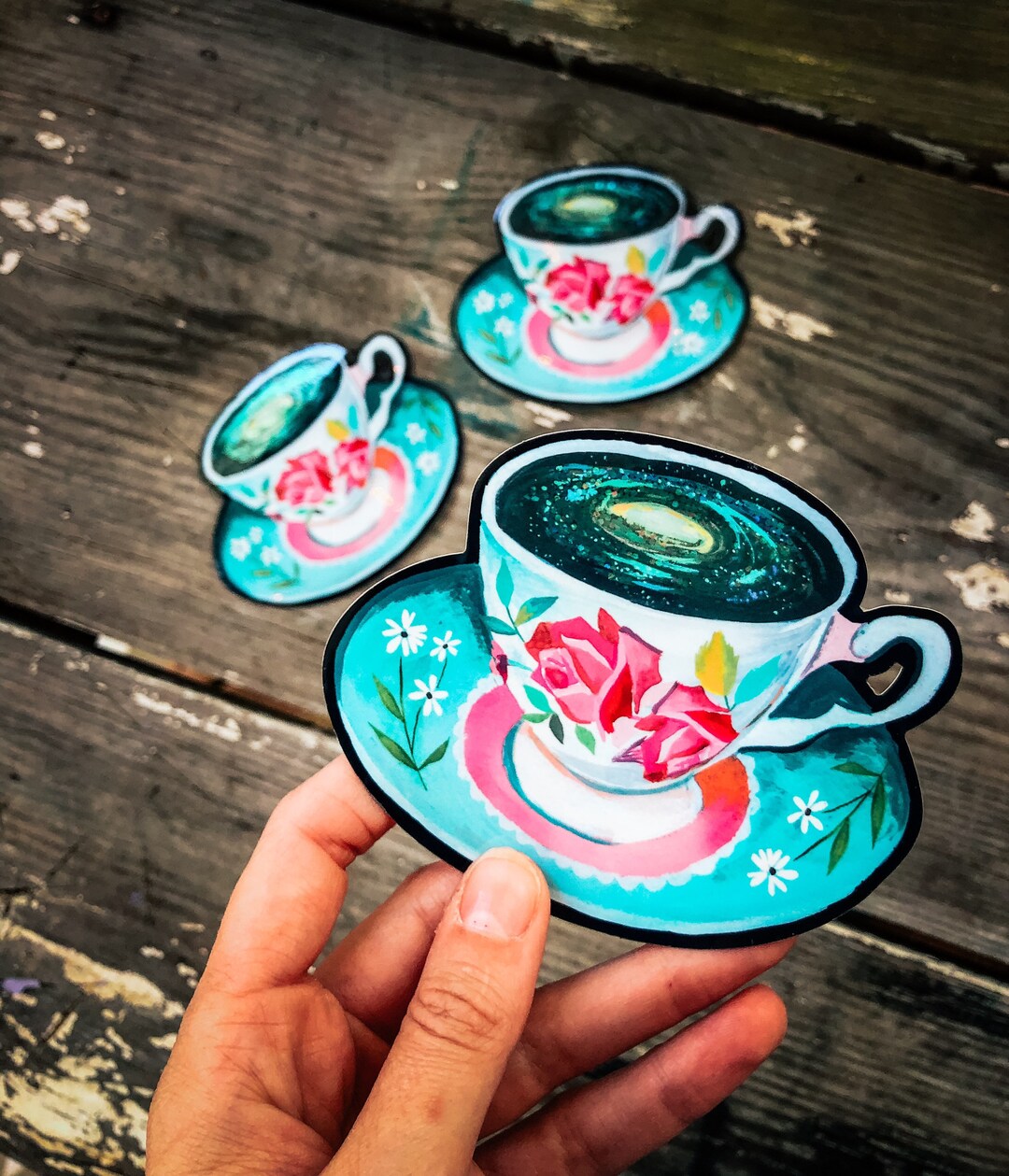 Teacup Galaxy - Glitter Sticker - Etsy