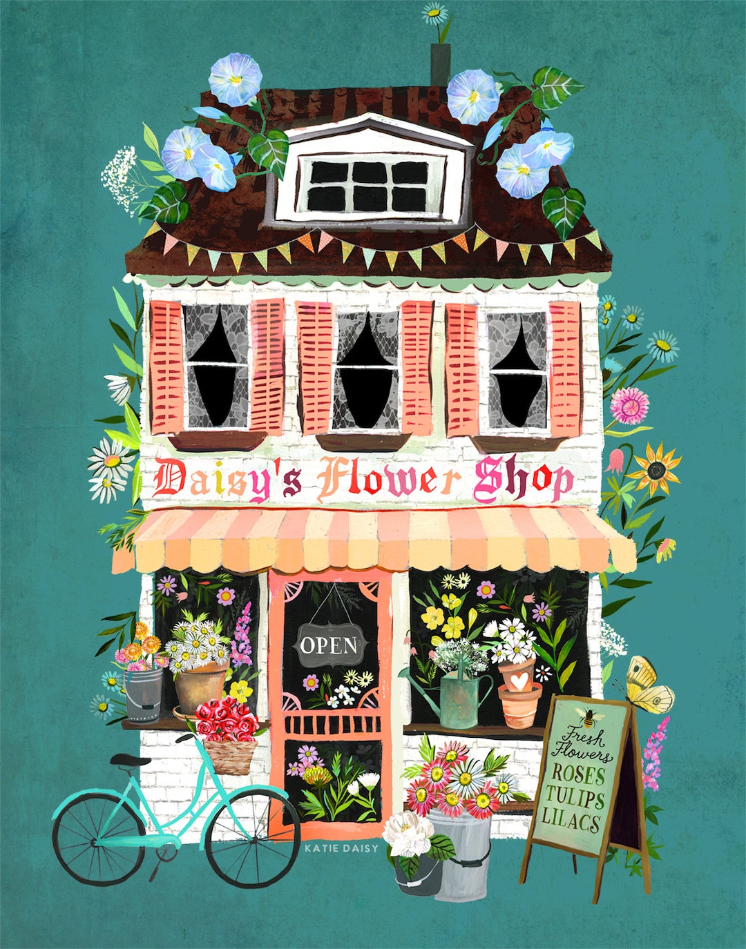 Flower Shop Art Print | Country Wall Art | House Painting | Katie Daisy ...