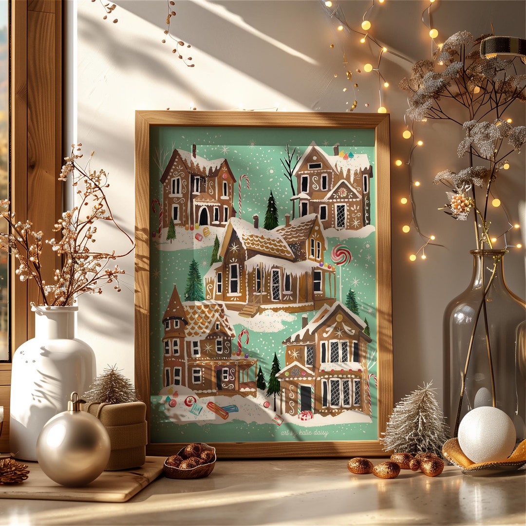 Gingerbread Village | Holiday Wall Art | by Katie Daisy - Etsy