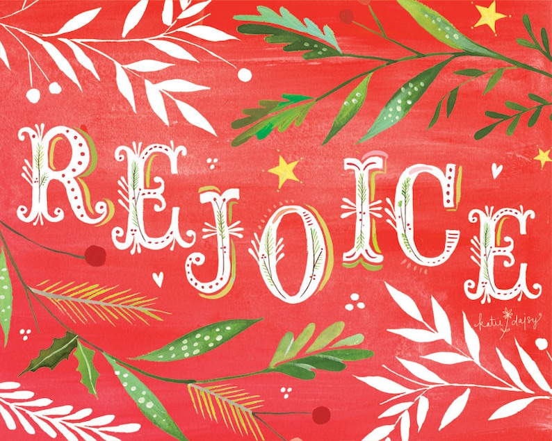 Rejoice Holiday Print Watercolor Lettering Christmas Wall - Etsy