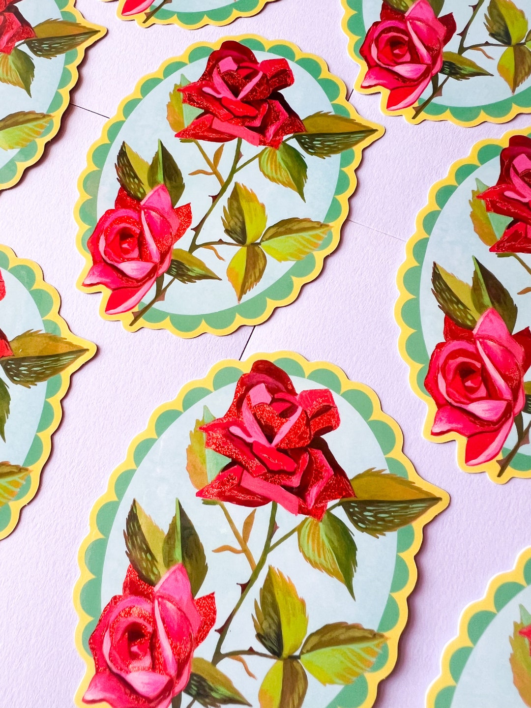 Rose Glitter Sticker - Sparkly Waterproof Decal for Laptops, Journals ...