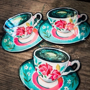 Teacup Galaxy - Glitter Sticker - Etsy