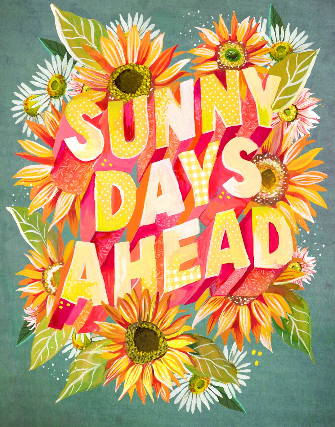 Sunny Days Art Print Hand Lettering Katie Daisy Wall Art - Etsy