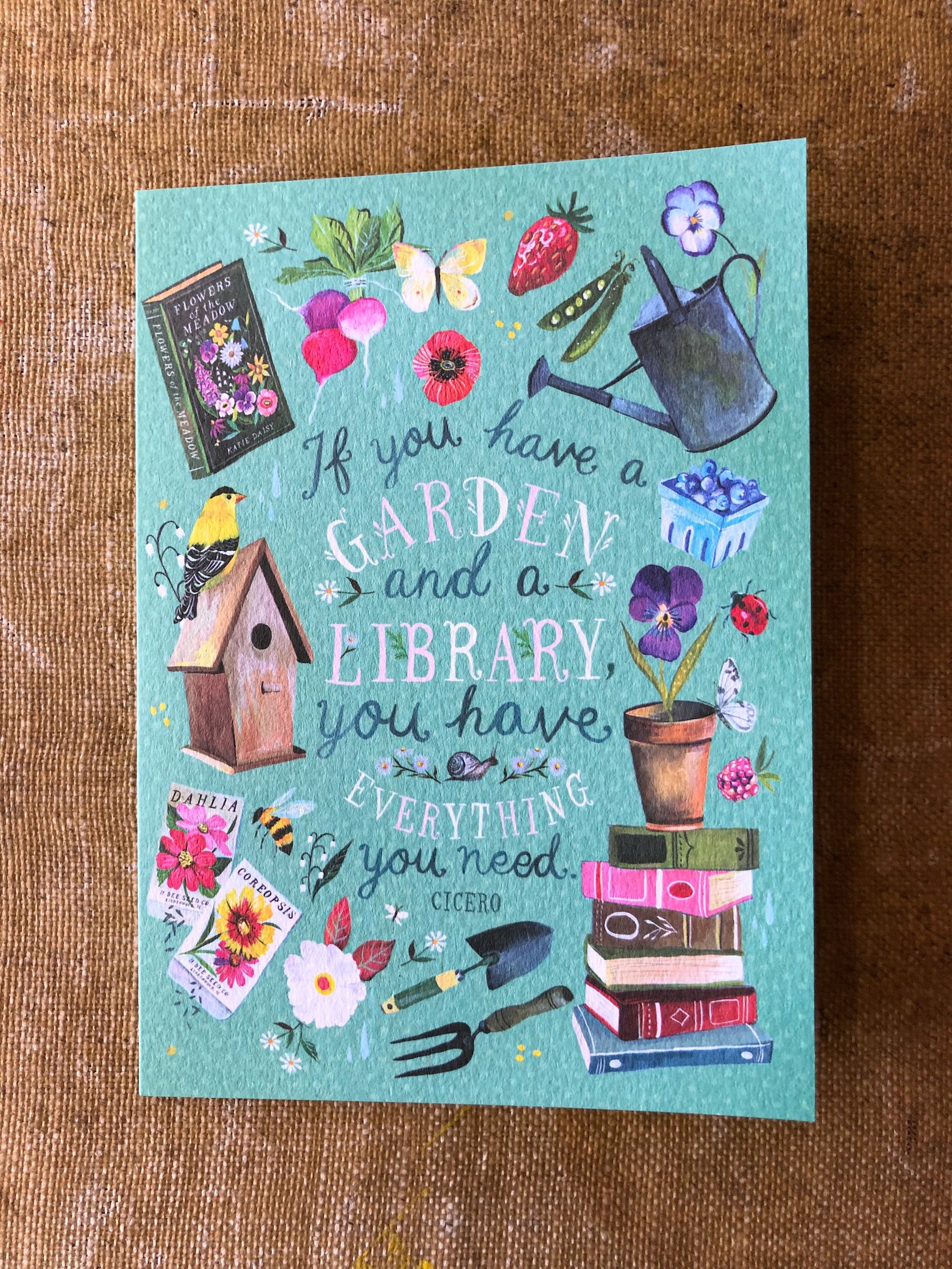 Garden and a Library Birthday Card - Etsy