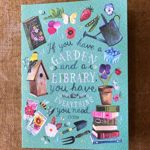 Garden and a Library Birthday Card | Etsy