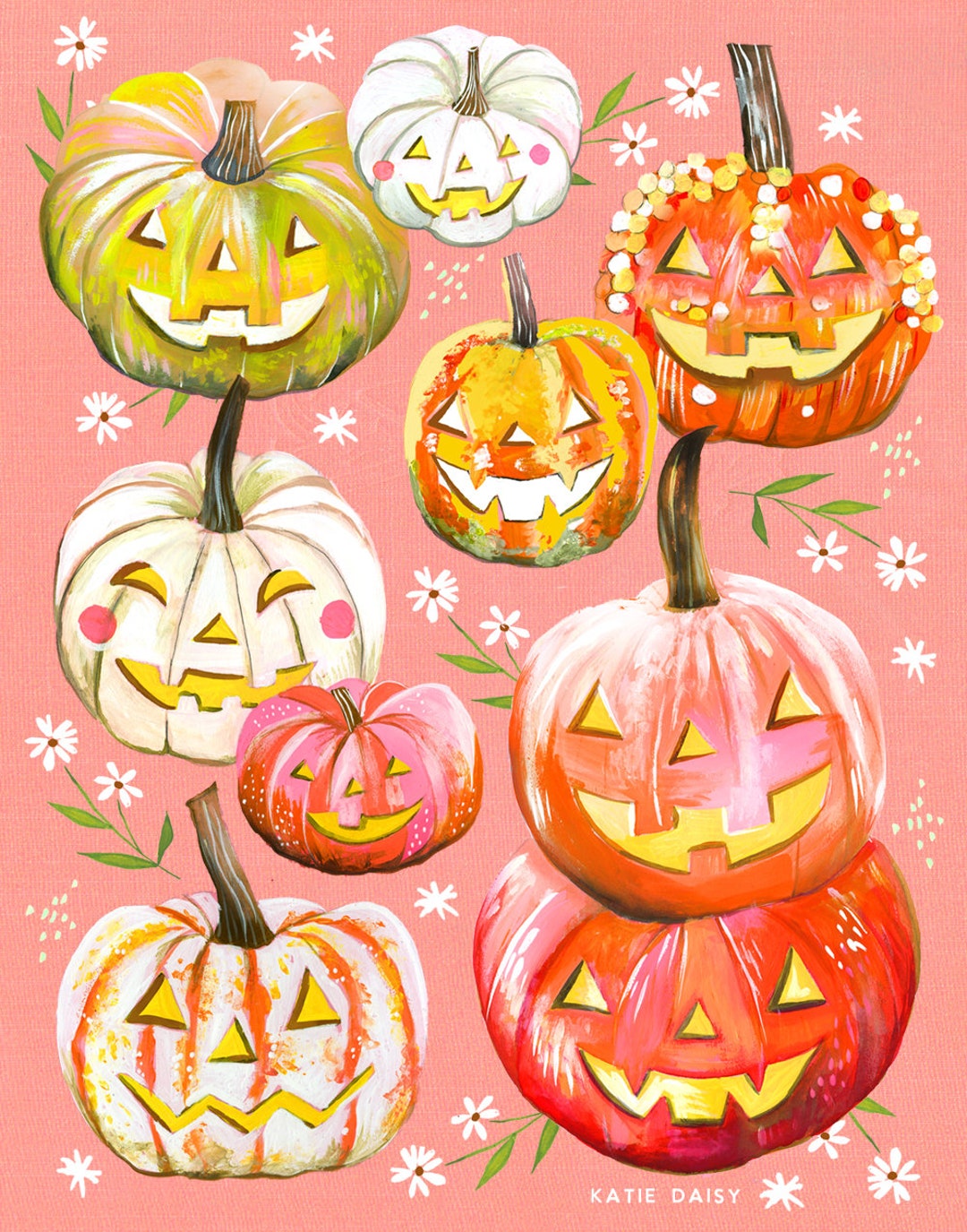 Jack-o-lanterns Art Print Fall Wall Art Watercolor Art 8x10 11x14 - Etsy
