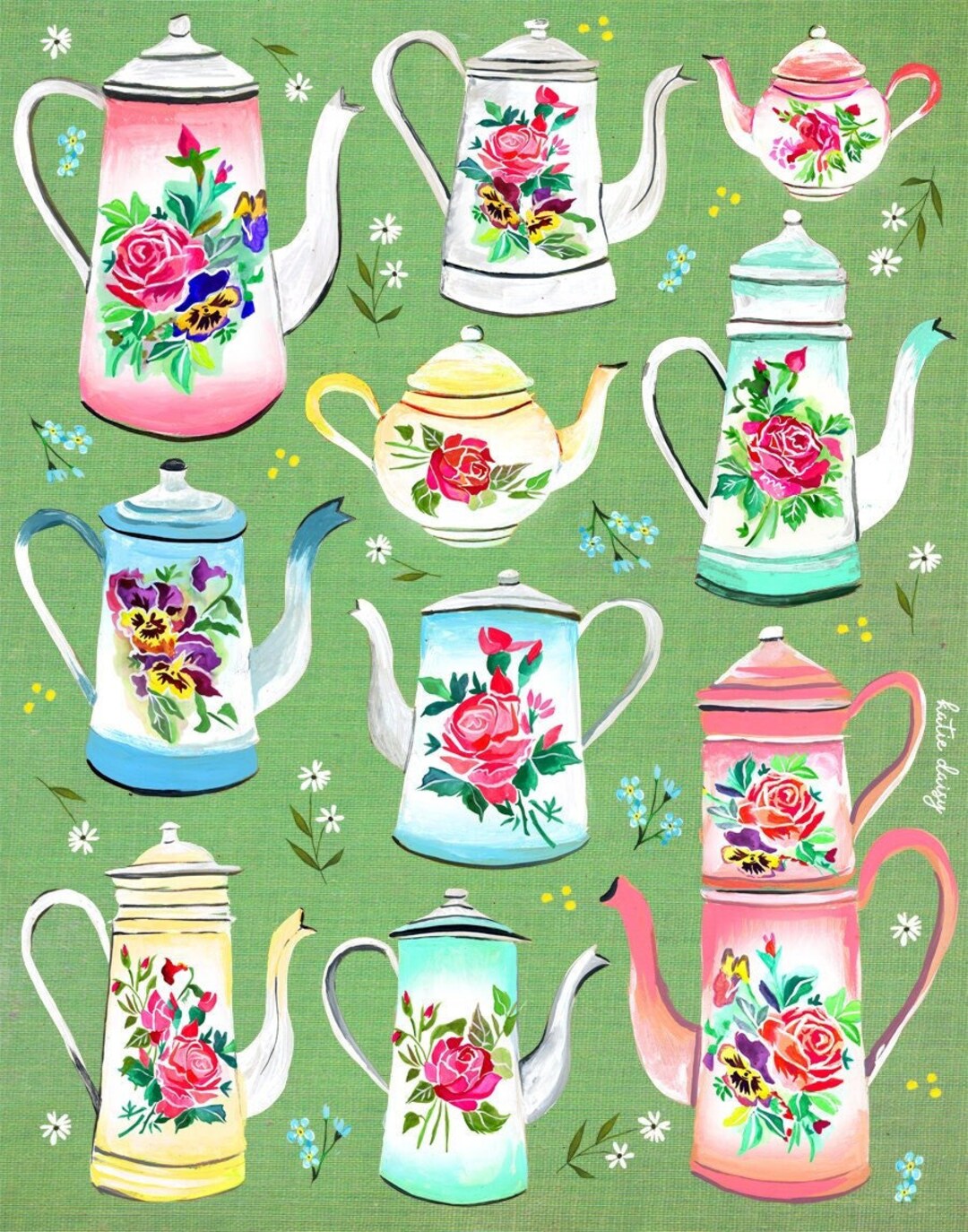 Antique French Enamelware Teapot Wall Art Farmhouse Painting Katie ...