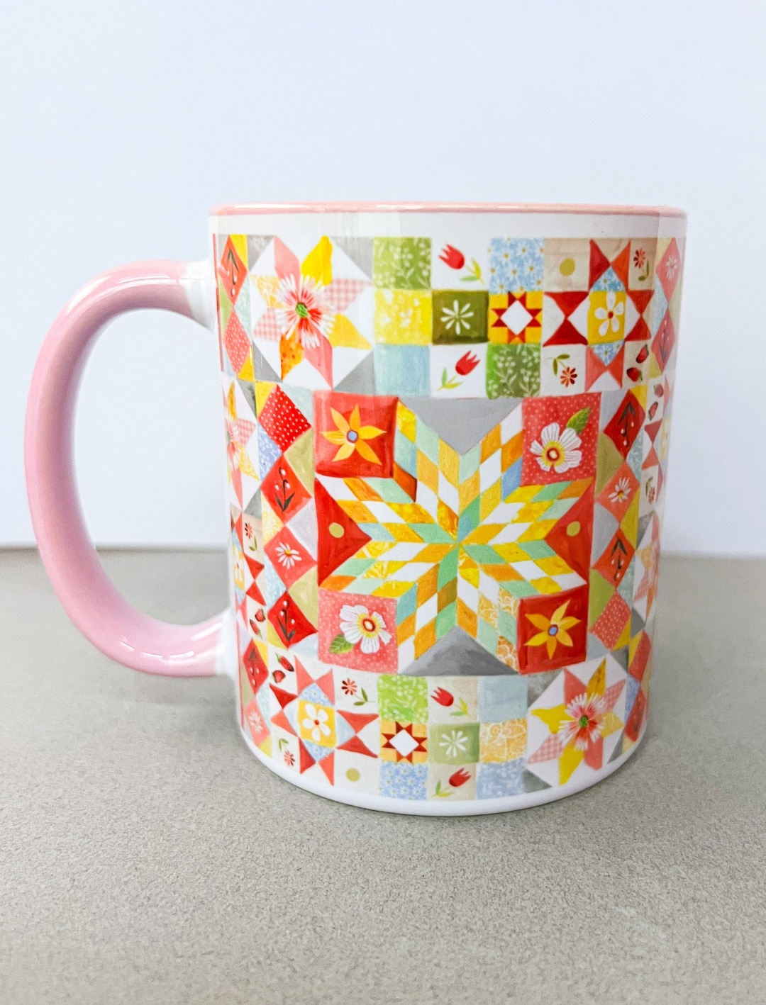 Patchwork Mug With Color Interior - Etsy