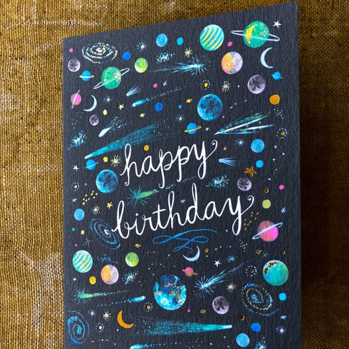 Celestial Birthday Card Space Birthday Card Foil Printed - Etsy
