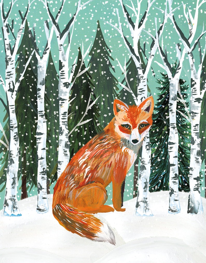 Snowy Fox Winter Art Print - Etsy