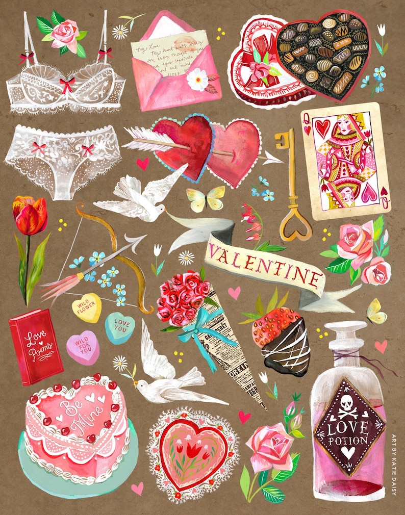 Be My Valentine Art Print Love Painting Katie Daisy 8x10 - Etsy