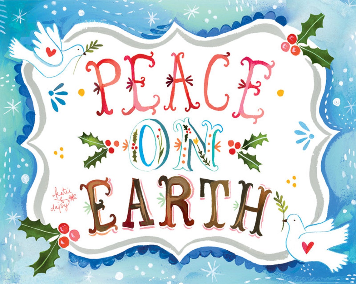 Dove Peace on Earth Art Print | Watercolor Lettering | Christmas Wall ...