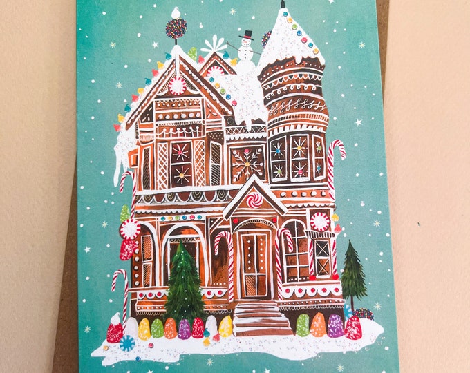 Gingerbread House Holiday Card - Etsy
