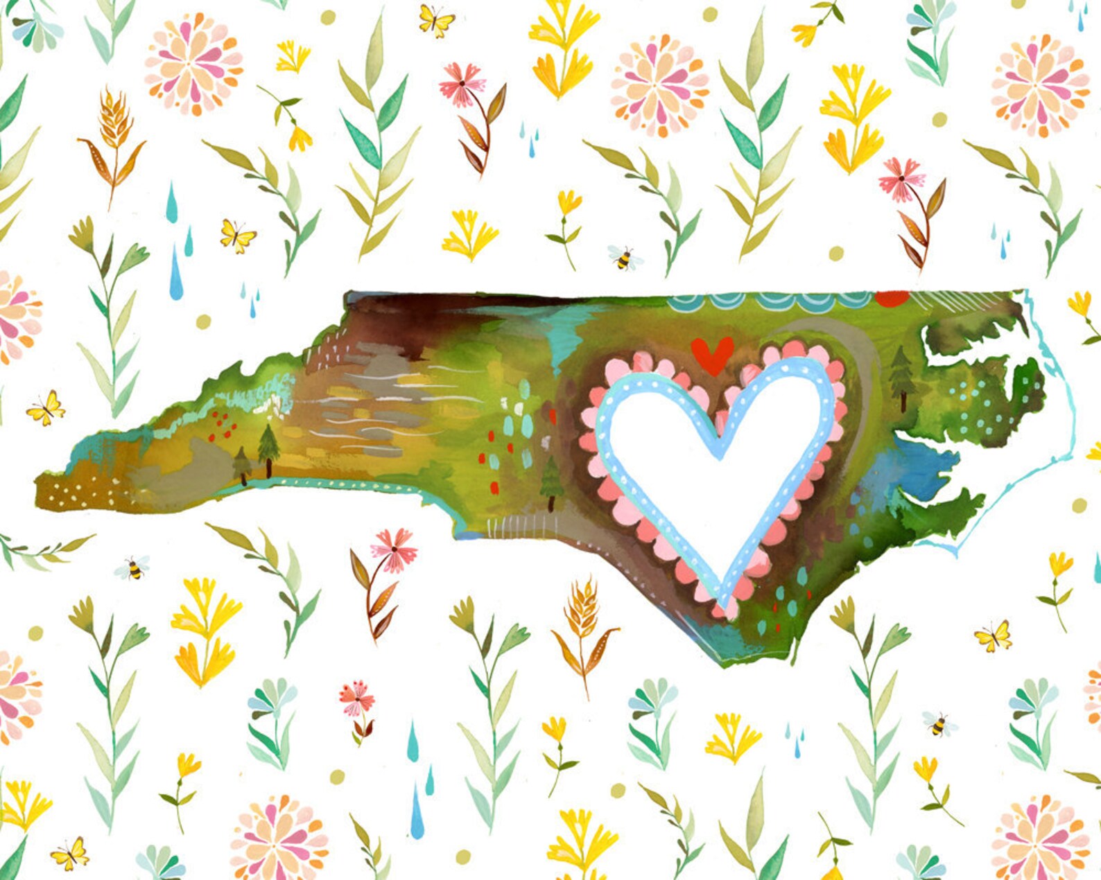 I Love North Carolina Art Print | State Art | Wall Art | Watercolor ...
