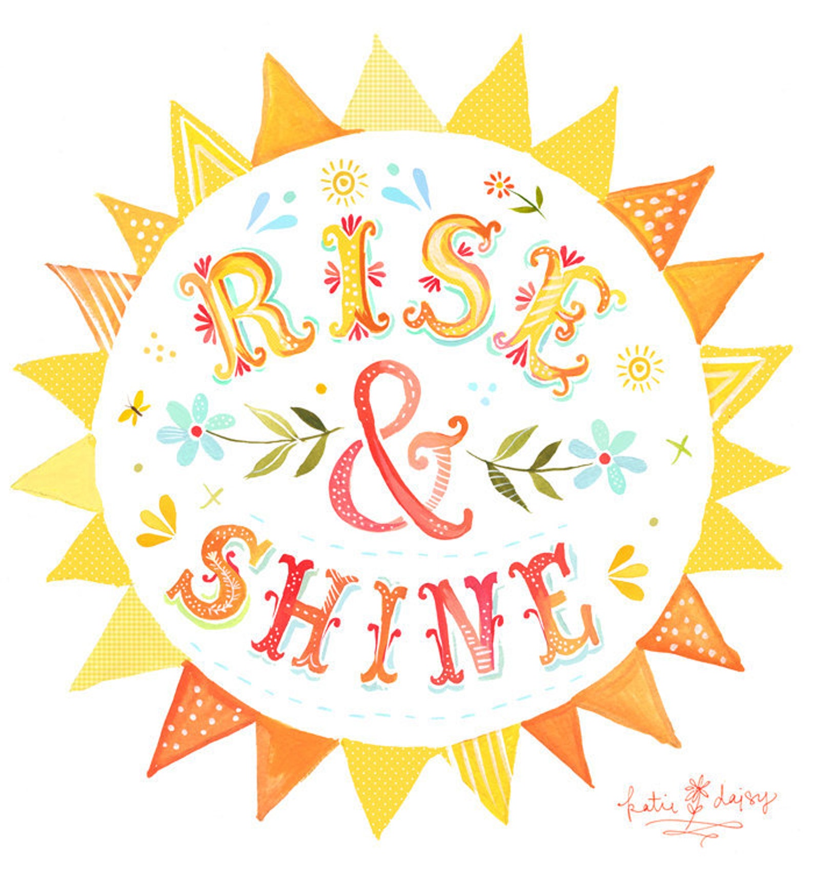 Rise & Shine Print Watercolor Quote Inspirational Wall Art - Etsy
