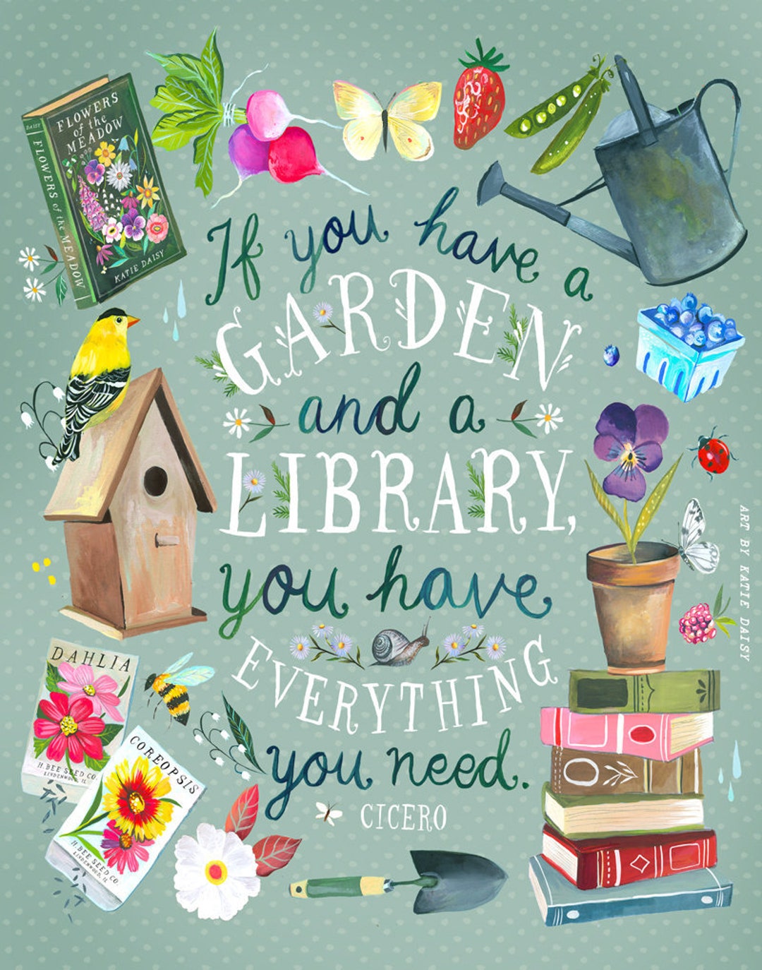 Garden & A Library Art Print | Botanical Painting || Katie Daisy | 8x10 ...